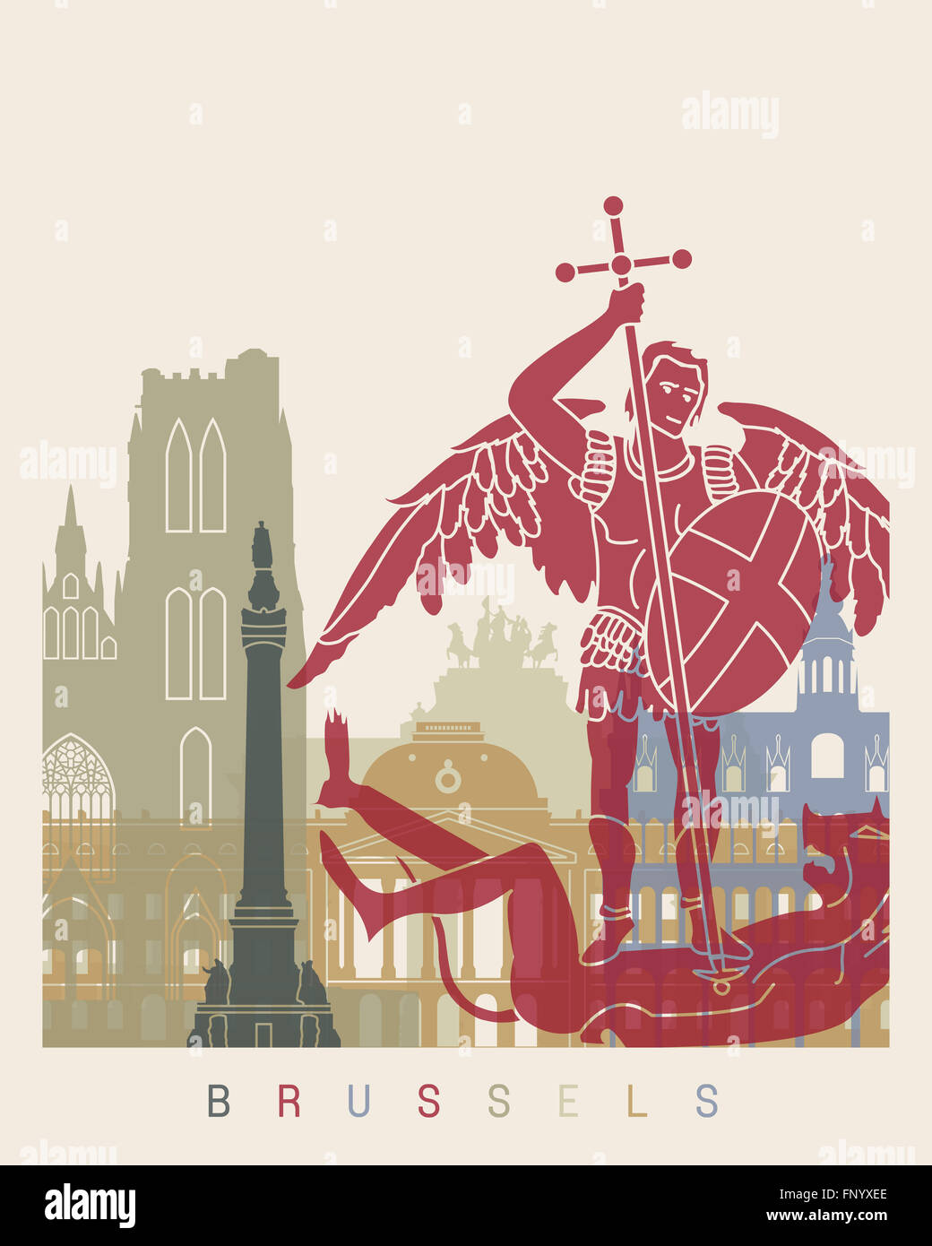 Brussels skyline poster in editable vector file Stock Photo - Alamy