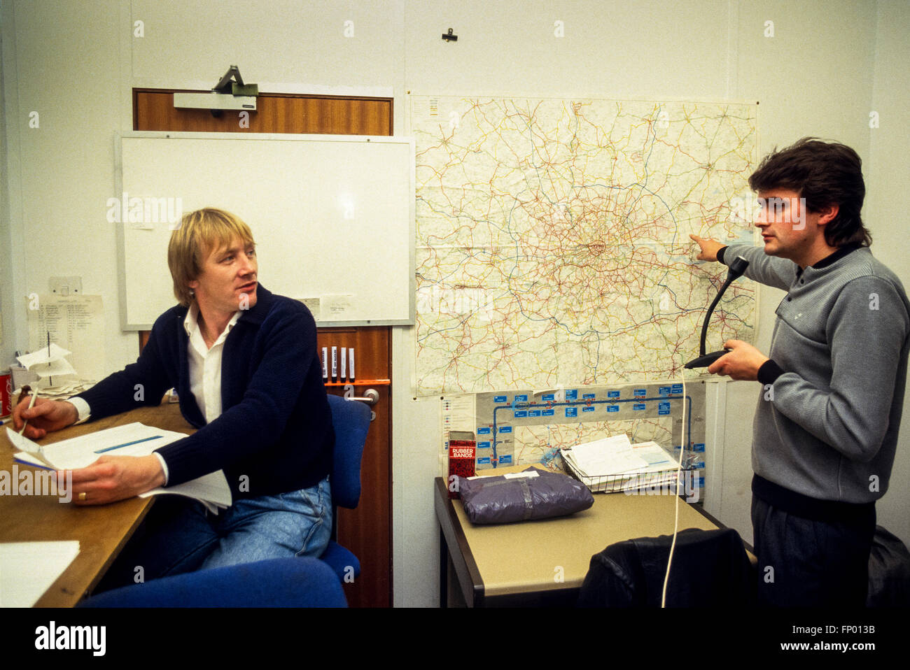 Motorcycle courier company despatch office in central London in 1986 ...