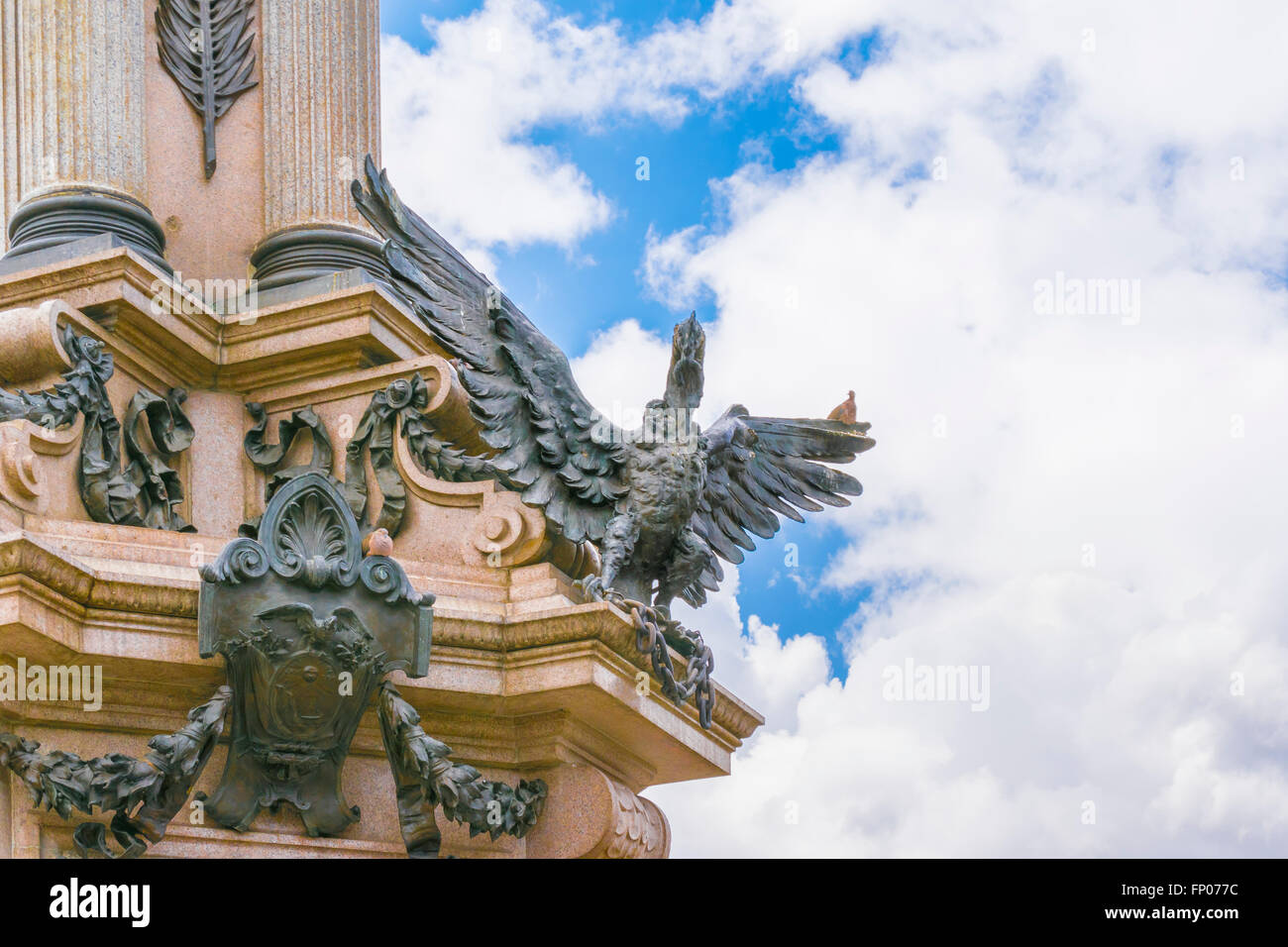 Low angle view of detail of independence monument with neo classical ...