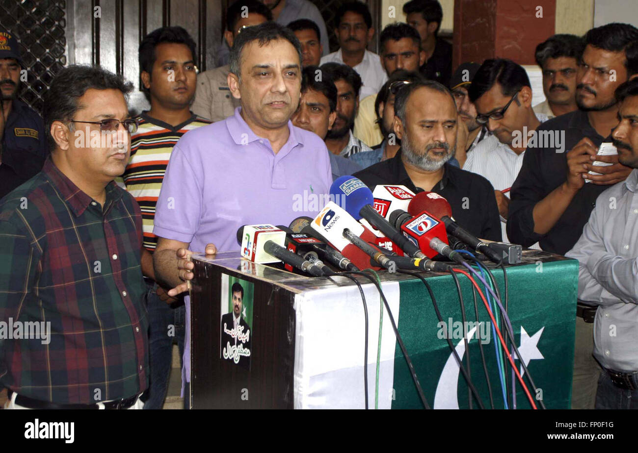 Former Muttahida Qaumi Movement leader Raza Haroon flanked by Waseem ...