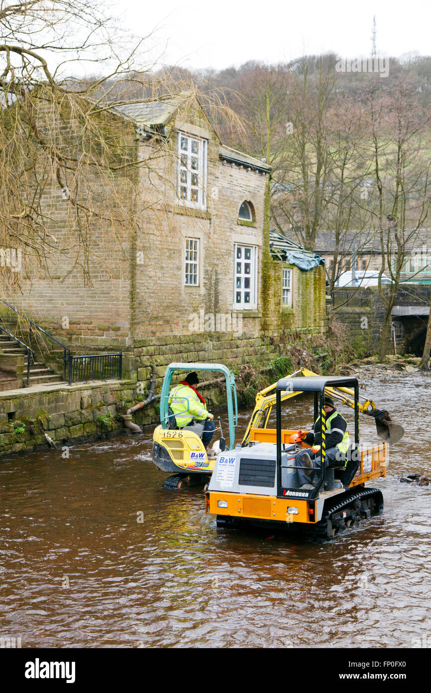 Hebden Bridge, Yorkshire, UK. 15th Mar, 2016. Rubble being removed from ...