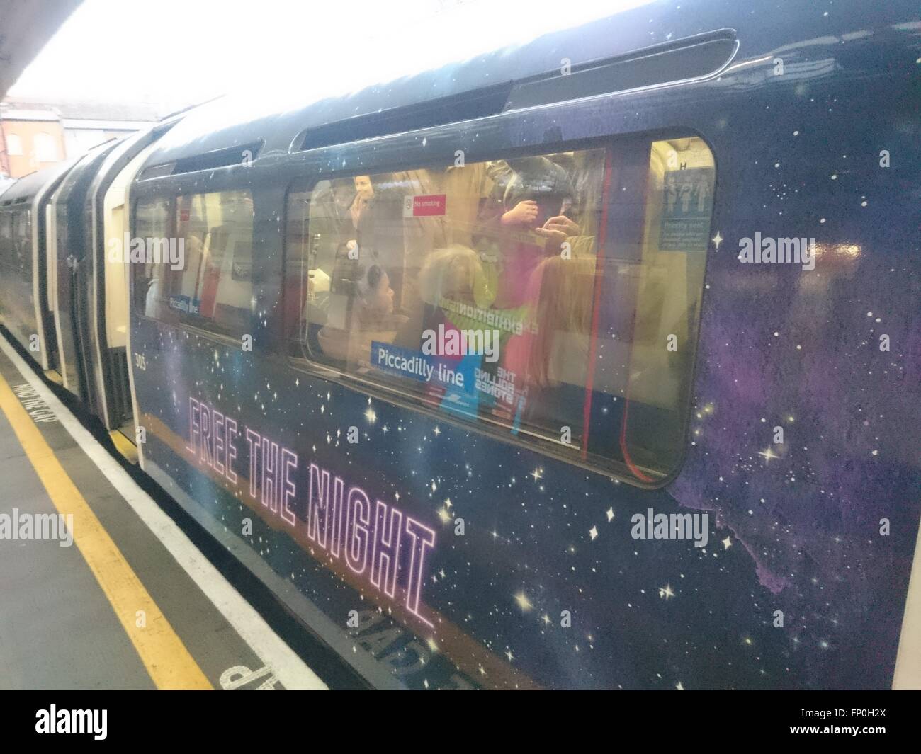 Promotional advert on the tube train in London Underground - The Night ...