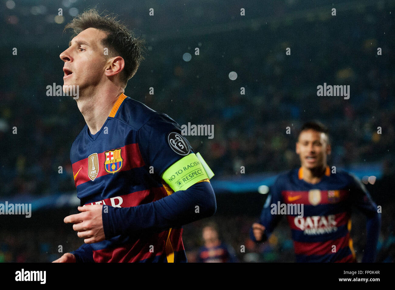Barcelona, Spain. 16th Mar, 2016. FC Barcelona's Lionel Messi (L ...