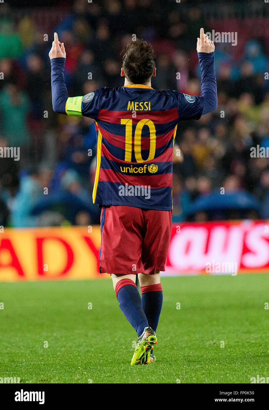 Barcelona, Spain. 16th Mar, 2016. FC Barcelona's Lionel Messi gestures ...