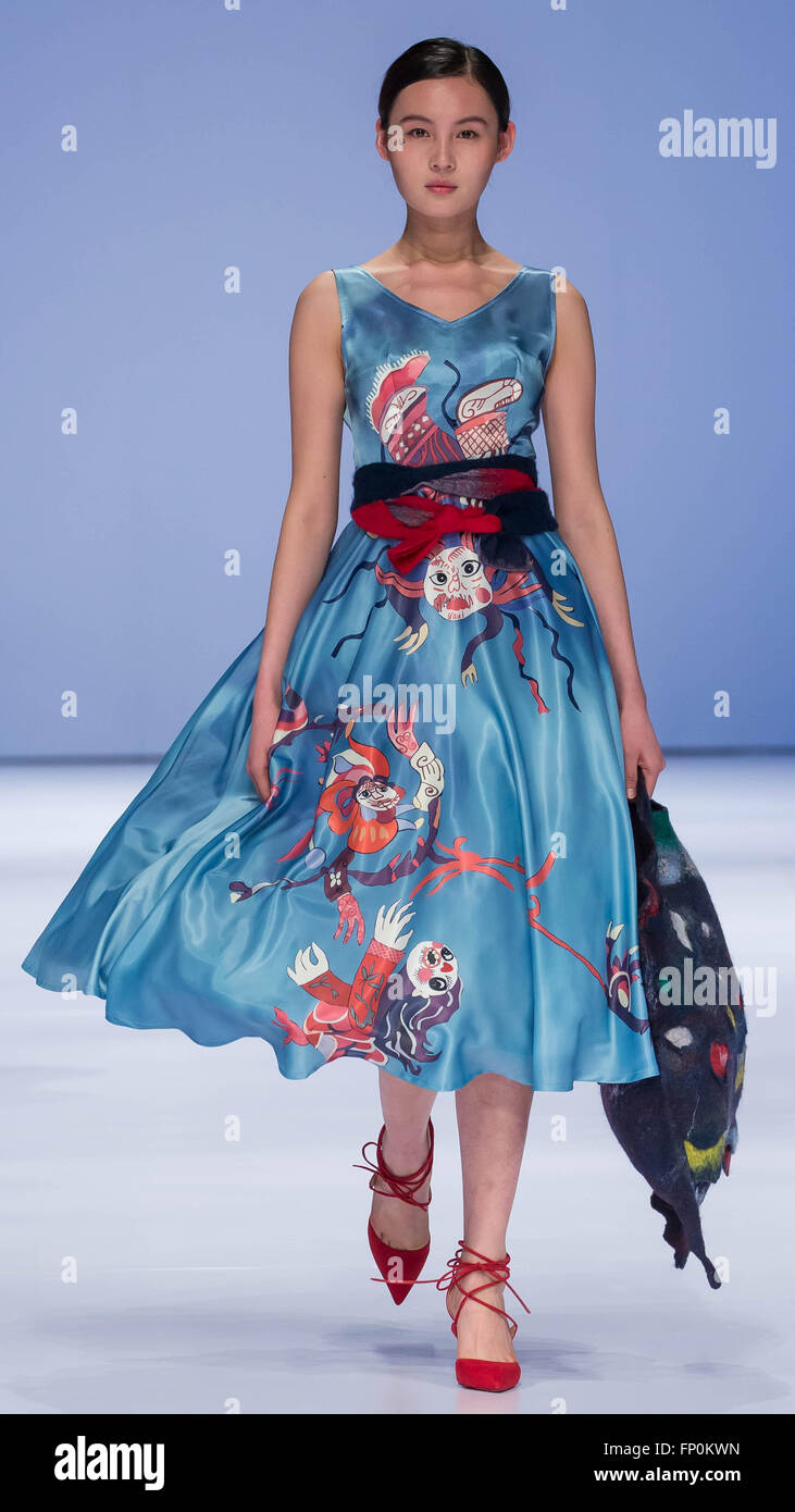 Beijing, China. 15th Mar, 2016. A model presents a creation designed by ...