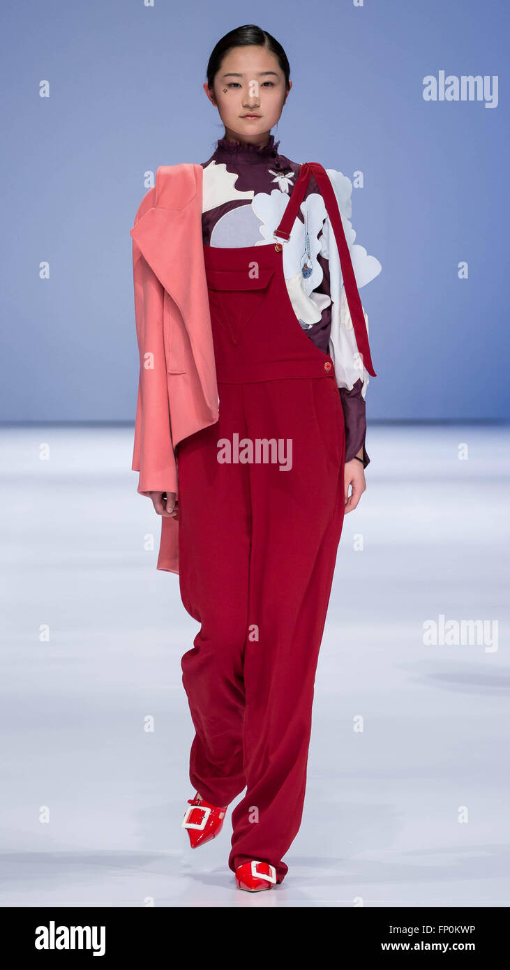 Beijing, China. 15th Mar, 2016. A model presents a creation designed by ...