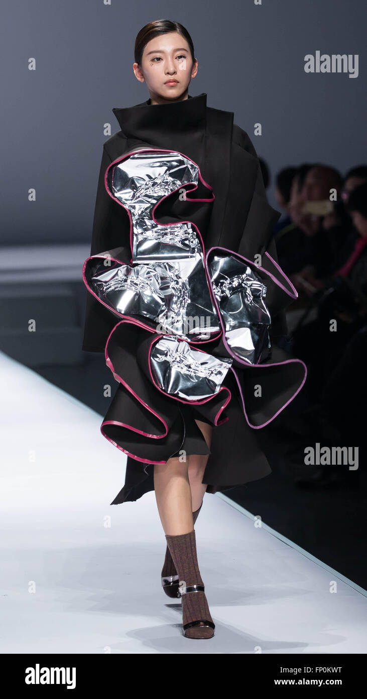 Beijing, China. 15th Mar, 2016. A model presents a creation designed by ...