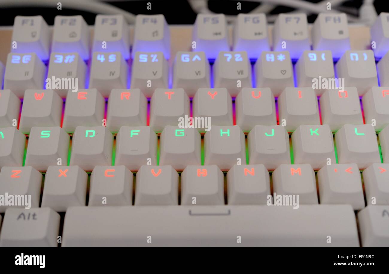 Computer Keyboard with coloured light, Germany, city of Hannover, 16 ...