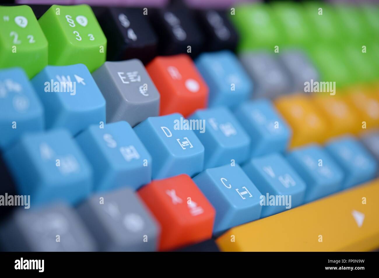 A coloured computer Keyboard, Germany, city of Hannover, 16. March 2016 ...