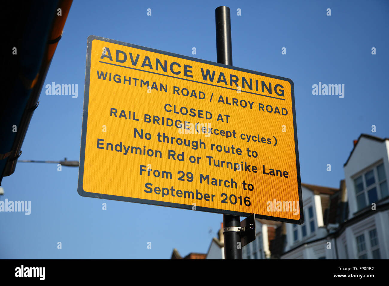 North London, UK. 17th March, 2016. Advance warning road signs on Stock ...