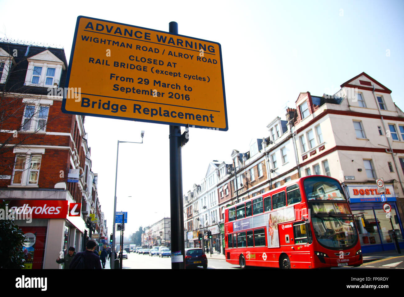 North London, UK. 17th March, 2016. Advance warning road signs on Green ...