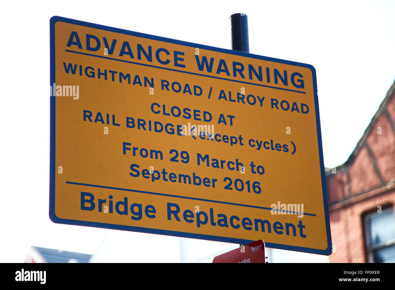 North London, UK. 17th March, 2016. Advance warning road signs on Stock ...