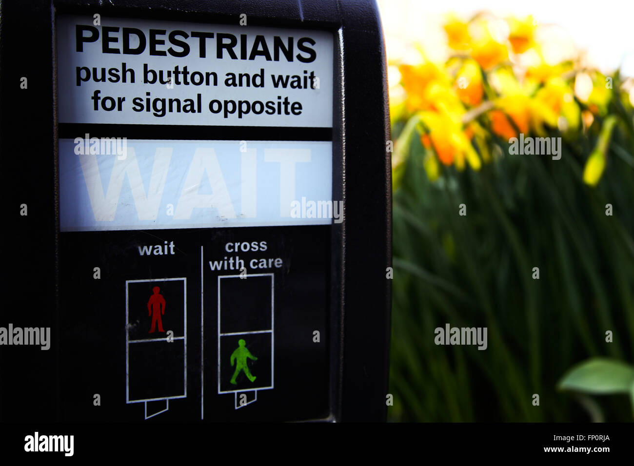Pedestrian crossing button in North London Stock Photo - Alamy