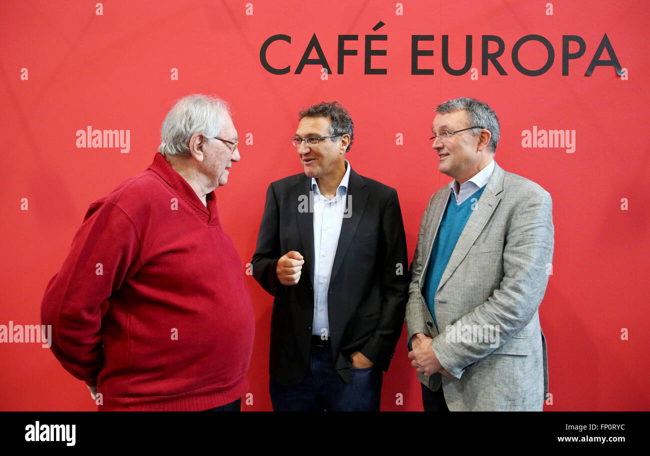 Leipzig, Germany. 17th Mar, 2016. Syrian philosopher Sadik al-Azm (l-r ...
