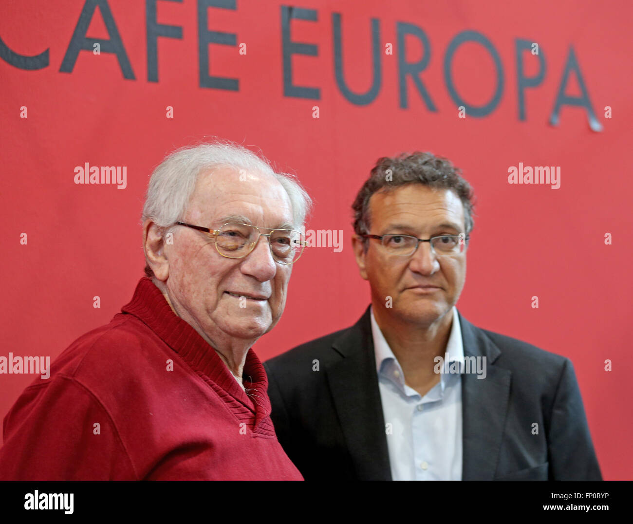 Leipzig, Germany. 17th Mar, 2016. Syrian philosopher Sadik al-Azm (l-r ...