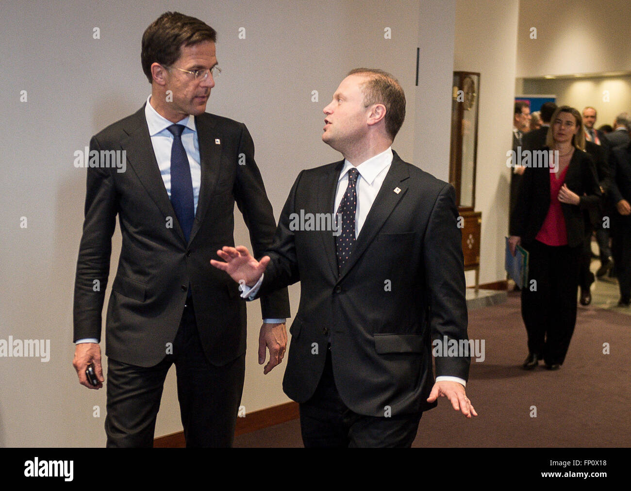 Dutch Prime Minister Mark Rutte (L) and Malta's Prime Minister Joseph ...
