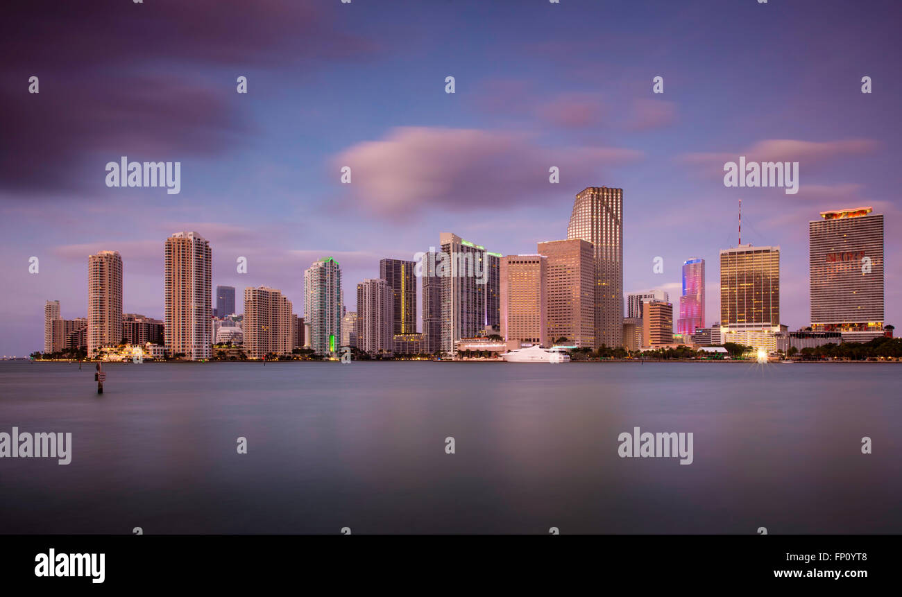 Morning twilight over Miami Skyline, Miami, Florida, USA Stock Photo ...