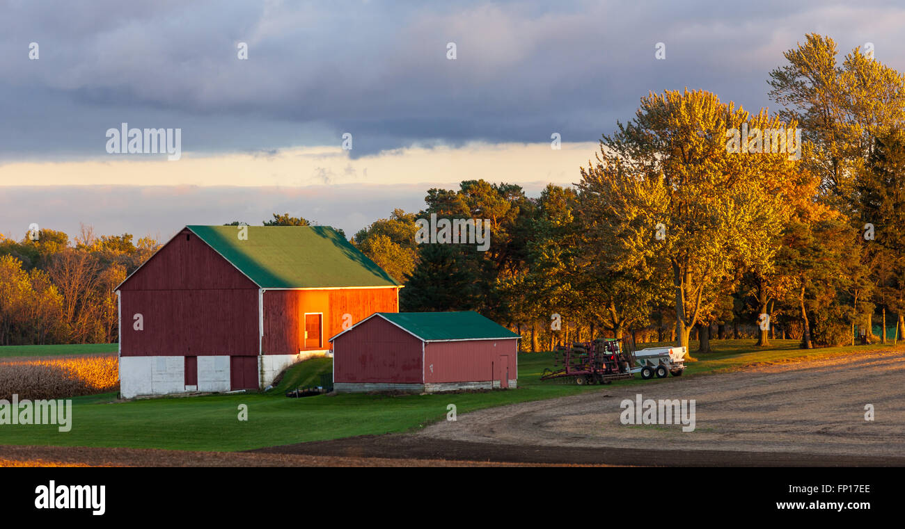 A rural scene in Southwestern Ontario, Canada showing fall colours as ...
