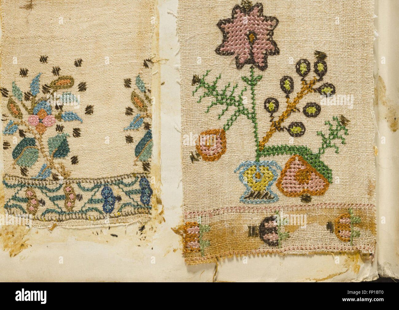 This 1800 embroidery sample book provides detailed patterns and designs ...