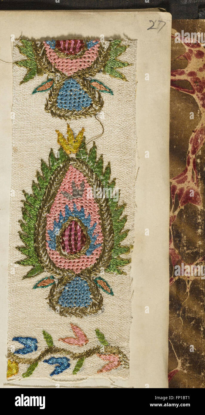 This embroidery sample book, dating from 1800, showcases various ...
