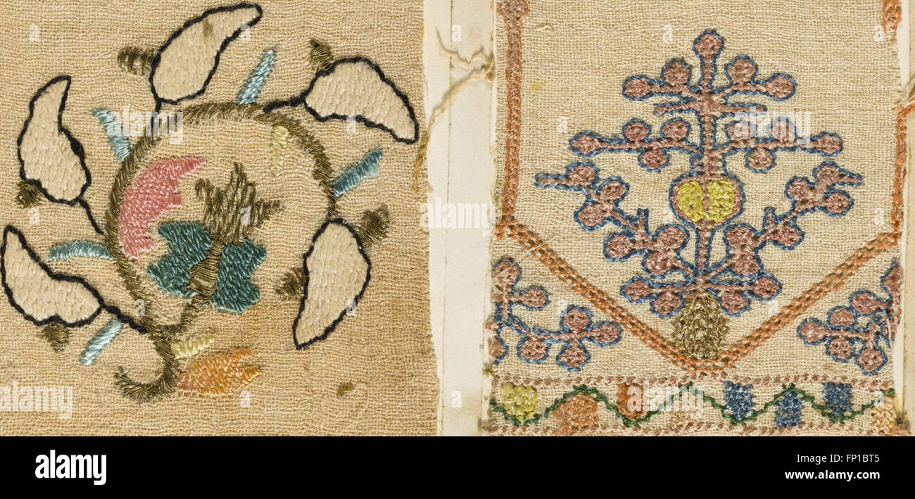 This 1800 embroidery sample book showcases various designs and ...