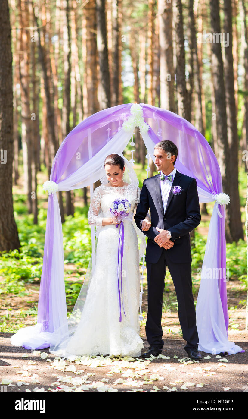 Couple Getting Married at an Outdoor Wedding Ceremony Stock Photo - Alamy