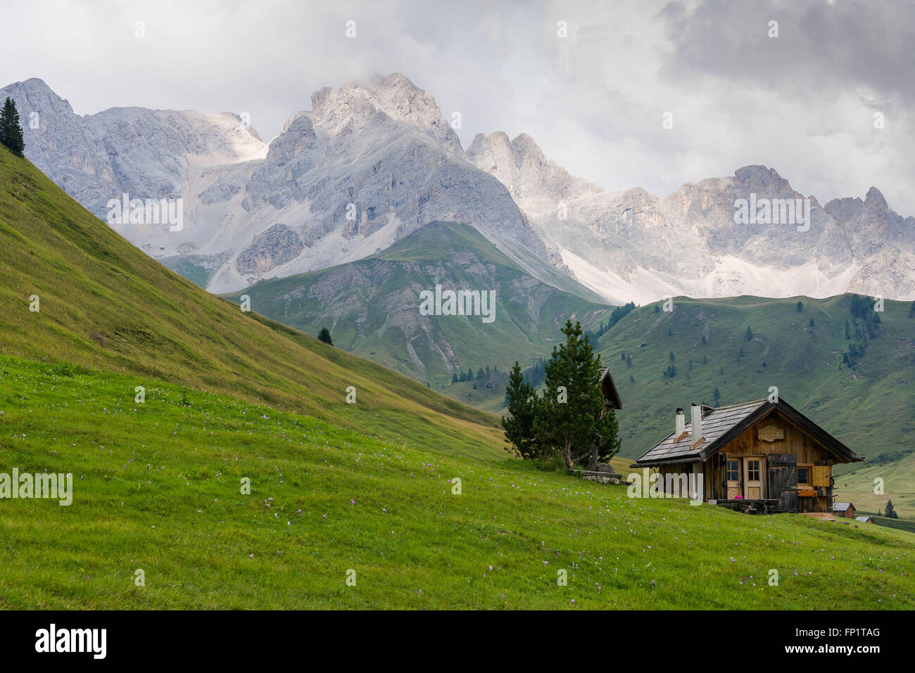 The idyllic valley of Fuciade, near Passo San Pellegrino in the ...