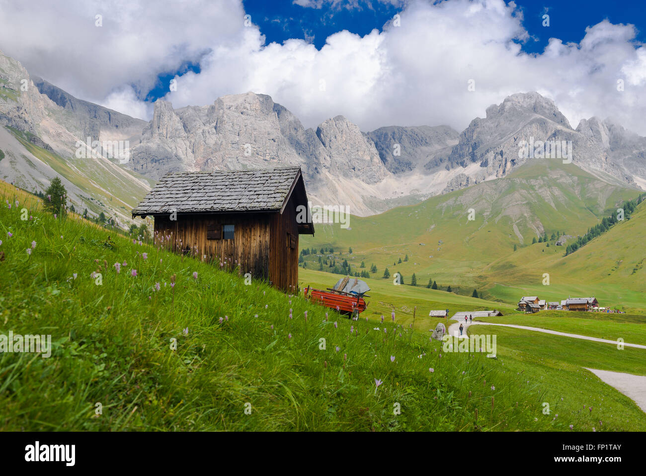 The idyllic valley of Fuciade, near Passo San Pellegrino in the ...