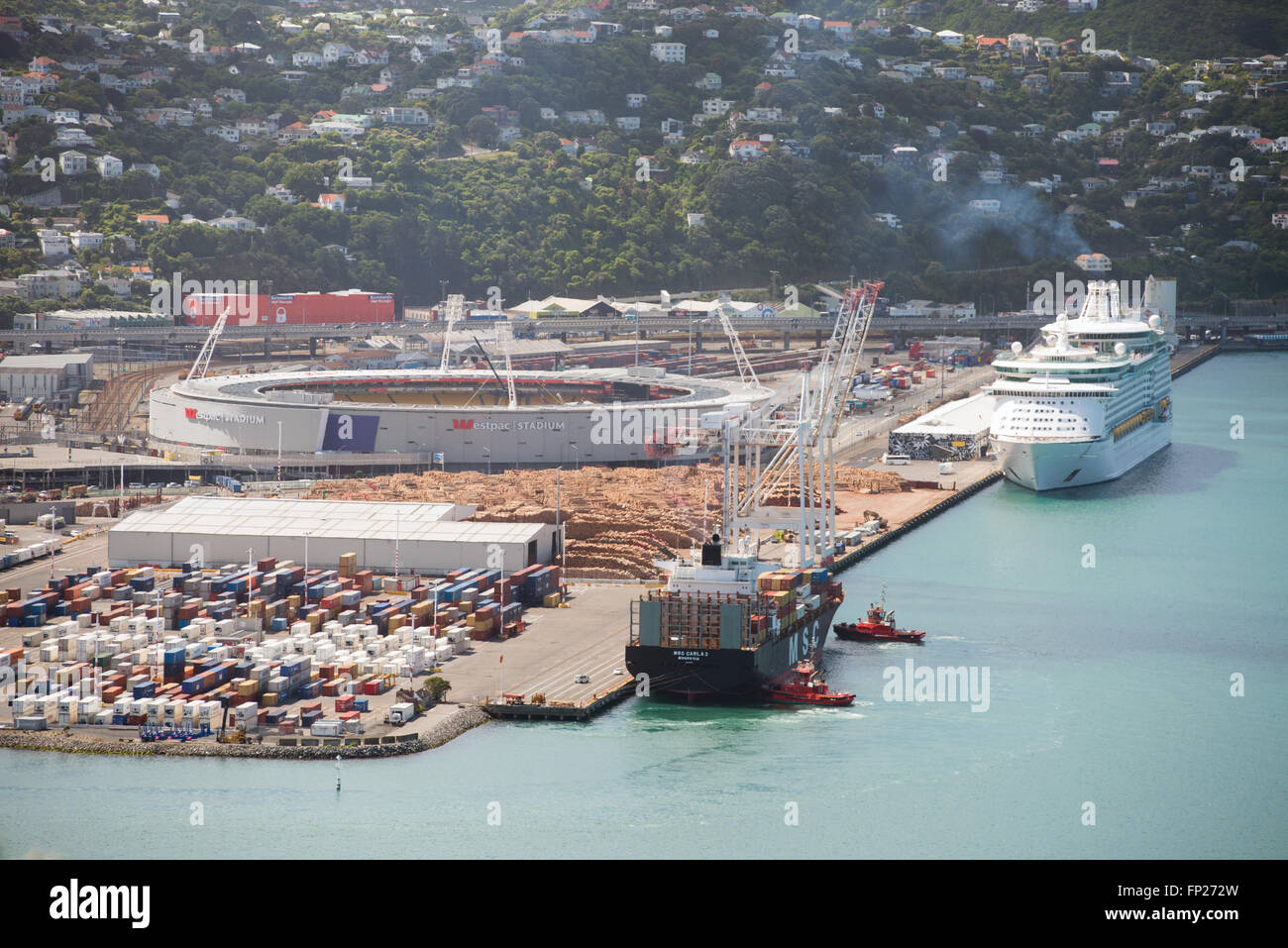 WELLINGTON, NZ - DEC 09, 2015: Aerial view of CentrePort in Wellington ...