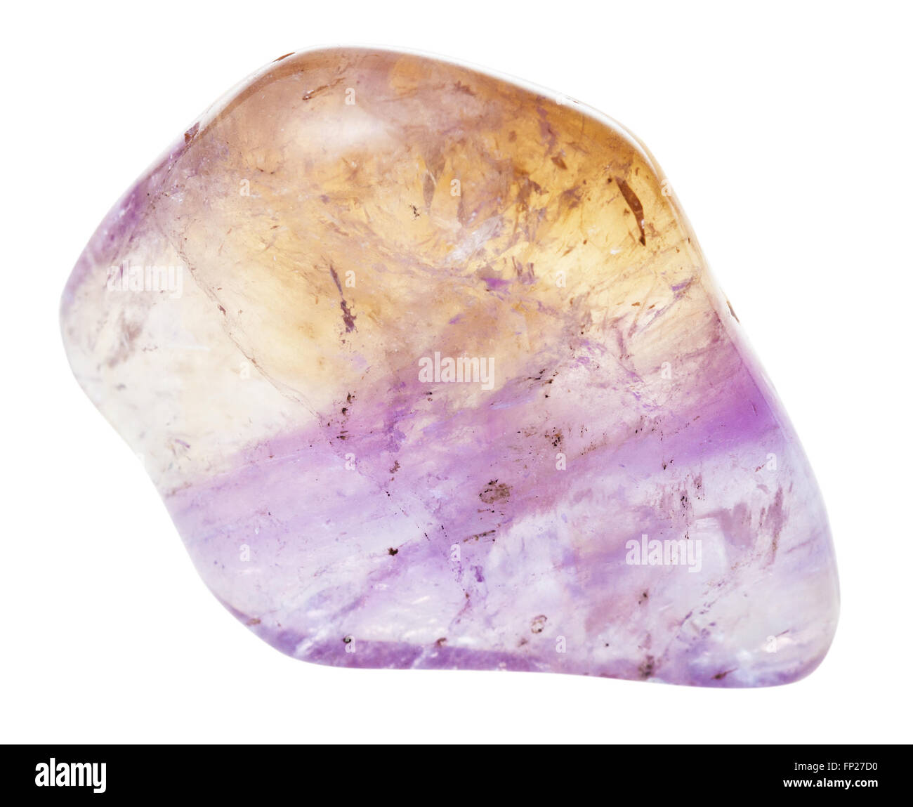 macro shooting of natural gemstone - tumbled Ametrine (trystine ...
