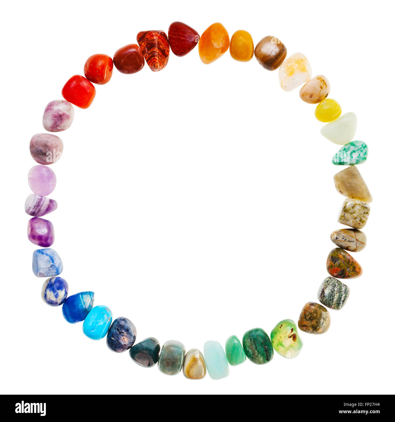 round line from natural mineral gemstones isolated on white background ...