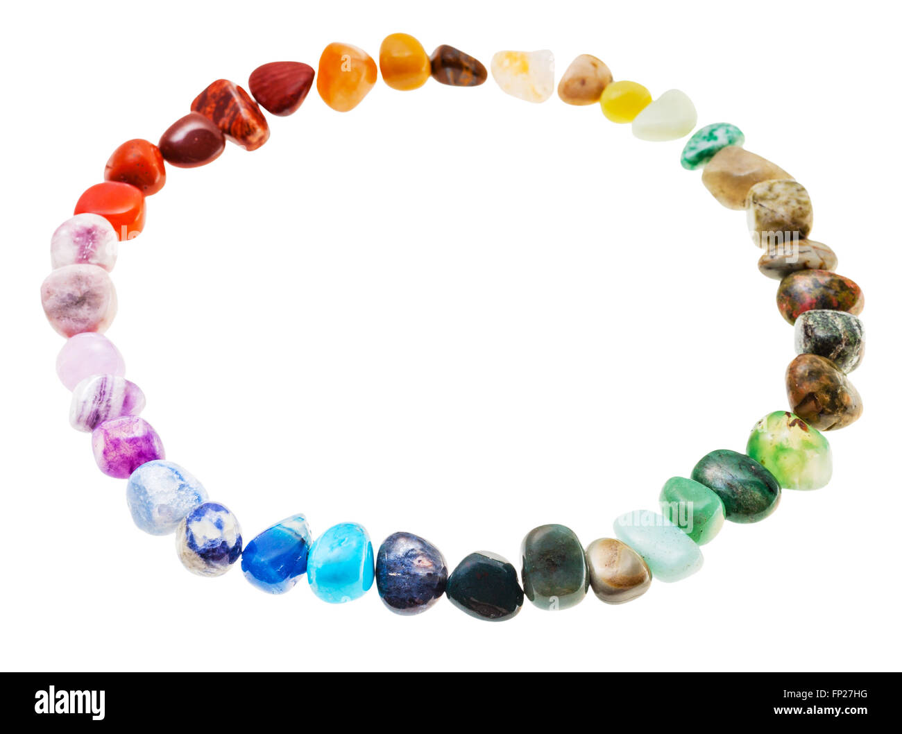 round line from from natural mineral tumbled gem stones isolated on ...