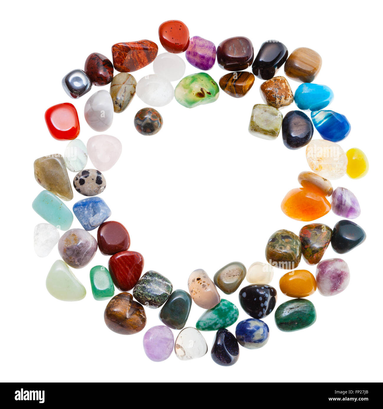 round frame from natural mineral gemstones with blank space isolated on ...