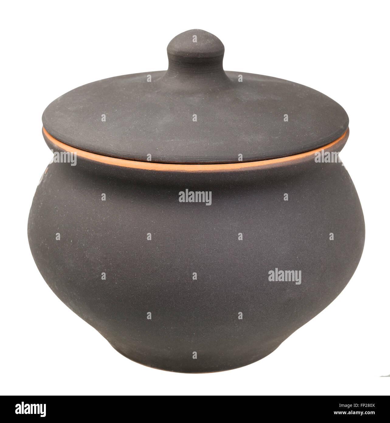 closed ceramic pot from black unglazed clay isolated on white ...