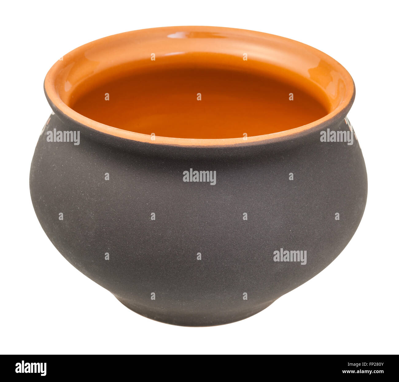 open ceramic pot from black unglazed clay isolated on white background ...