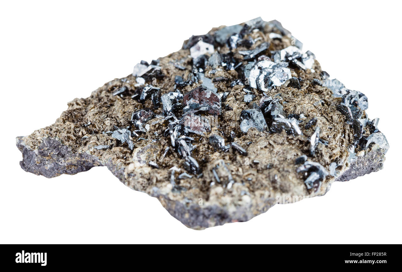macro shooting of natural rock specimen - magnetite crystals on mineral ...
