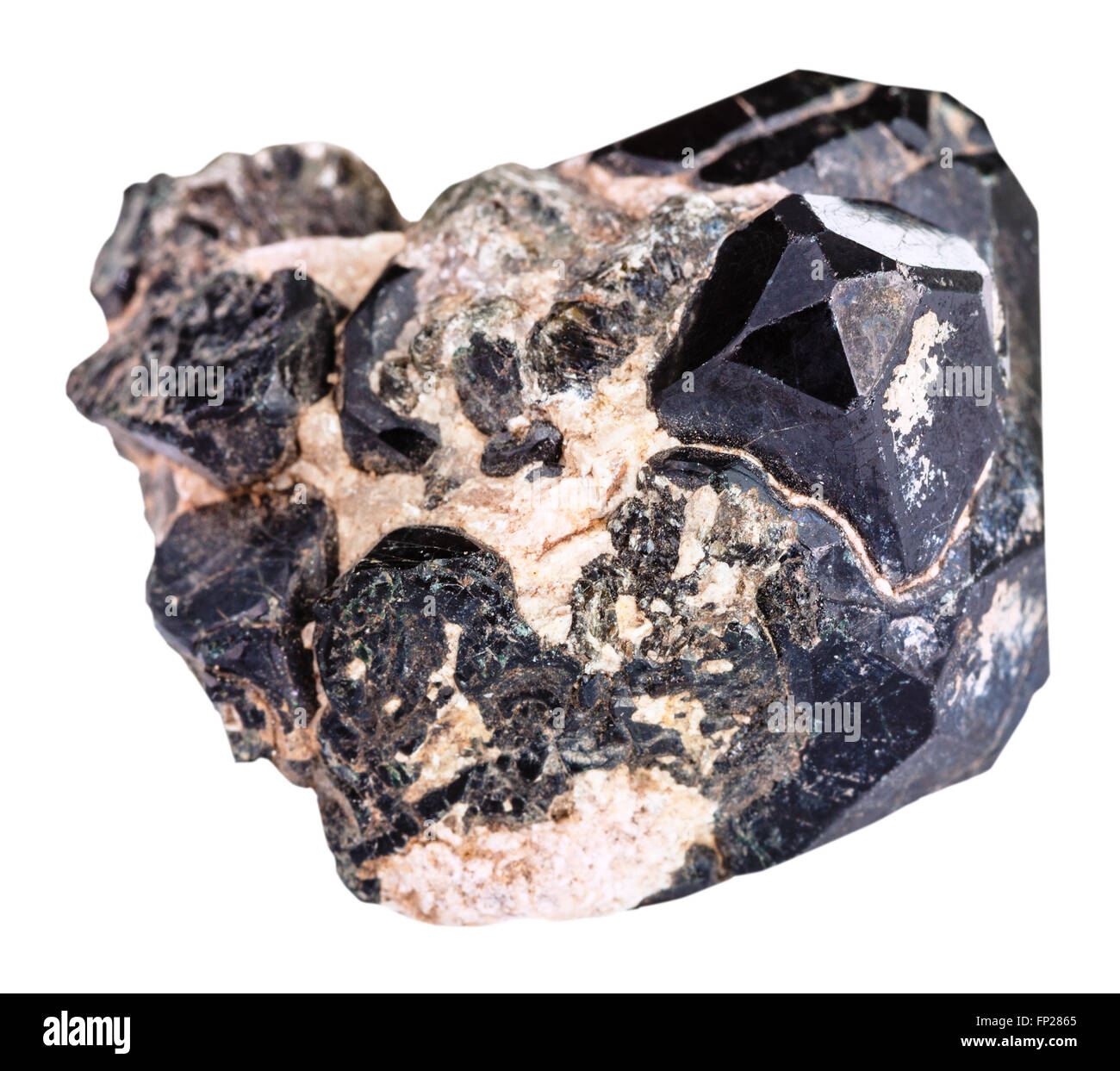 macro shooting of natural rock specimen - crystal of black Spinel ...