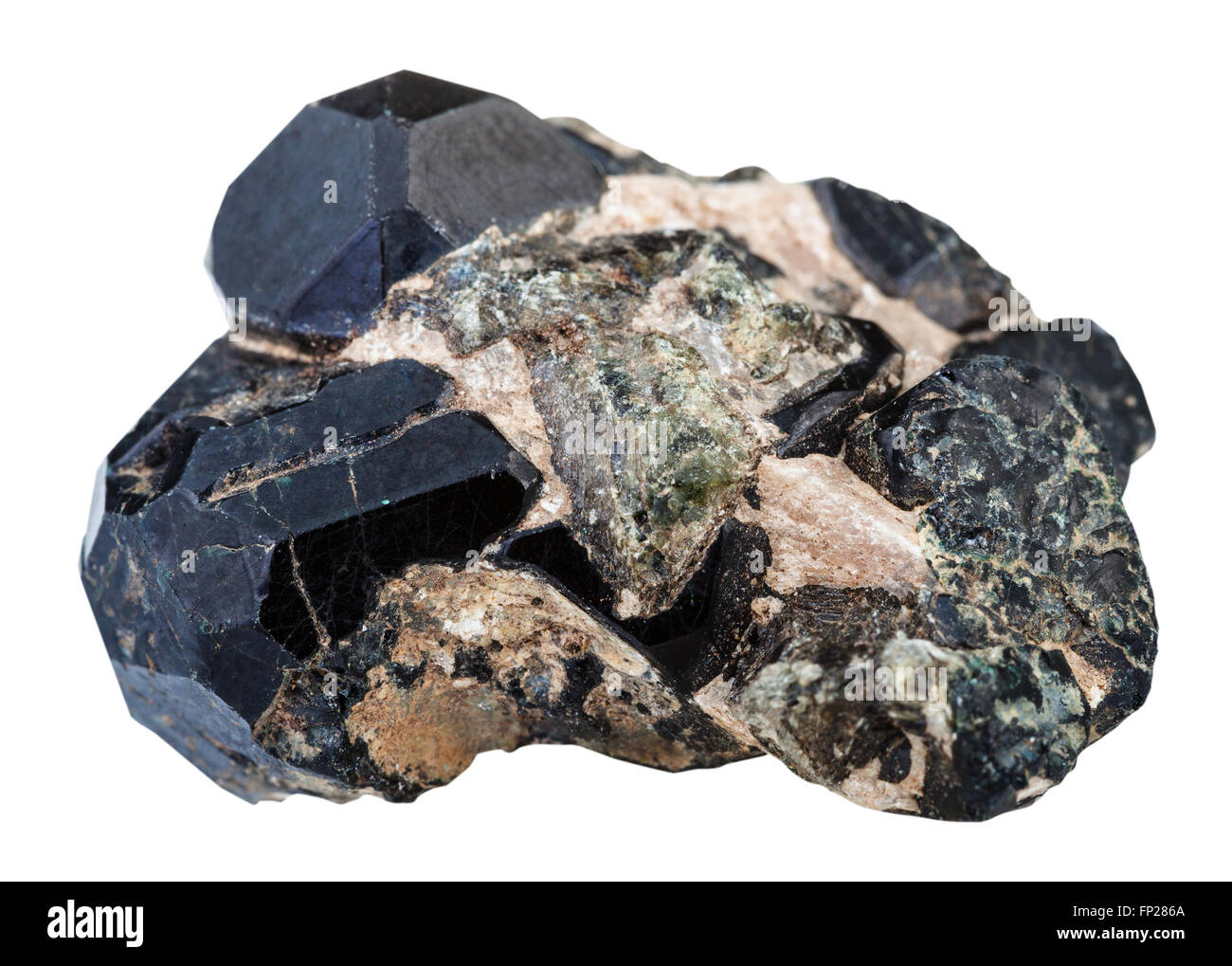 macro shooting of natural rock specimen - black, green diopside ...