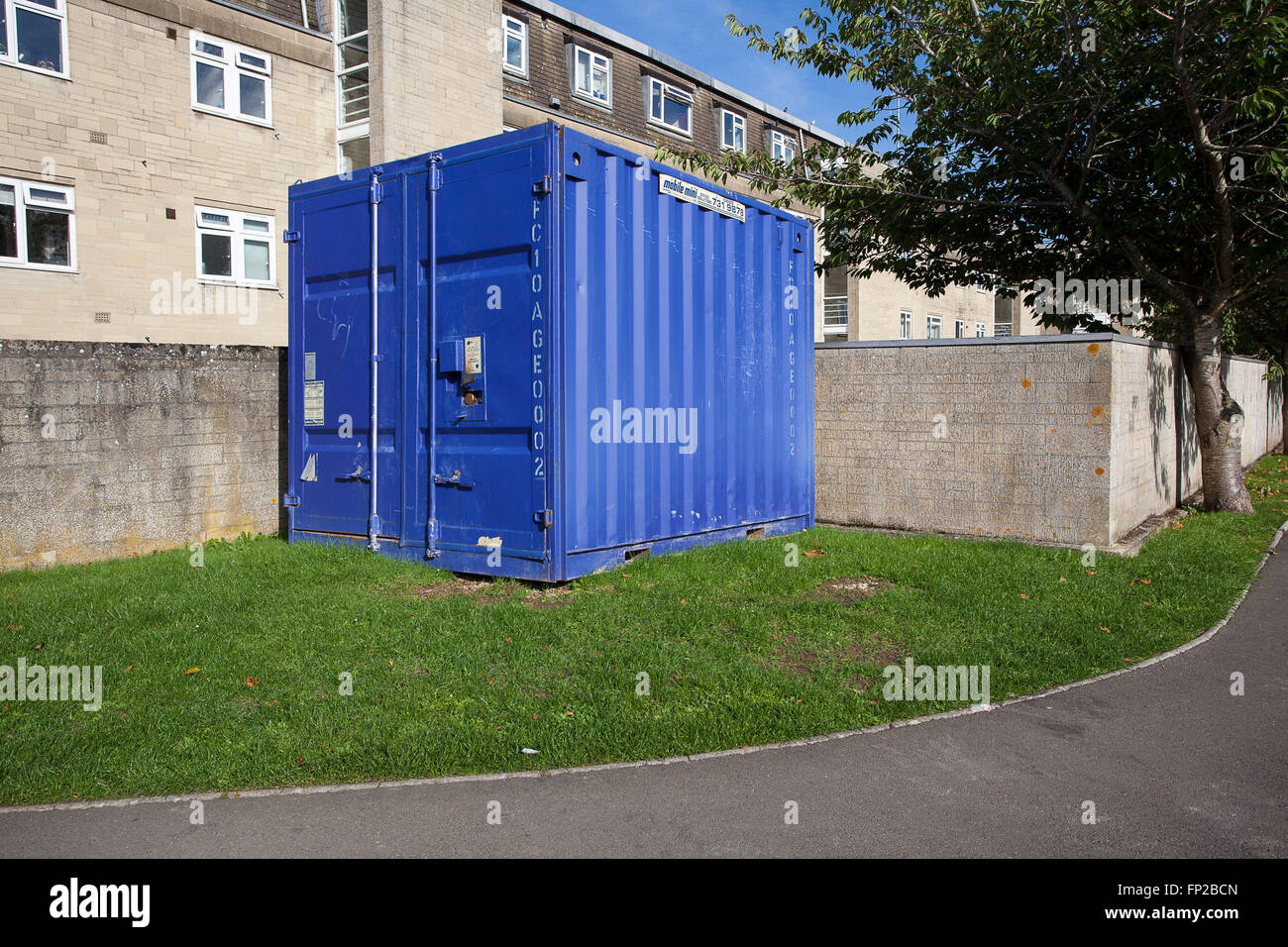 A large blue lock up container for keeping tools etc. safe on a road ...