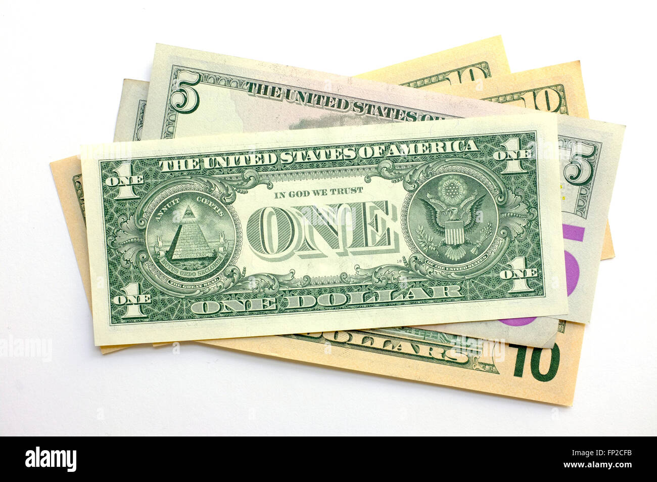 American Dollar notes photographed against a white background Stock ...