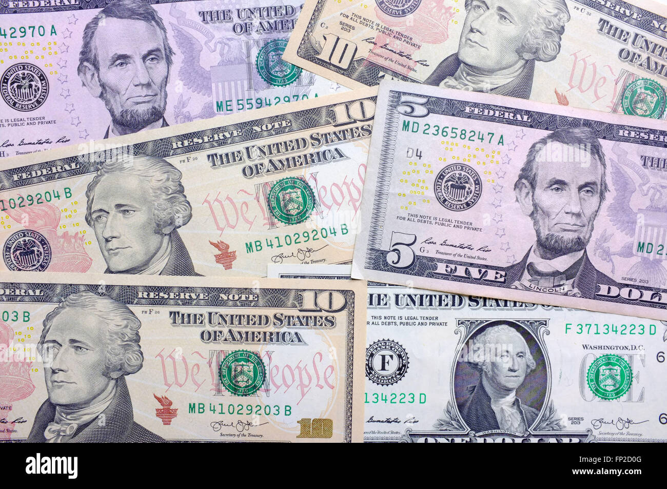 American Dollar notes photographed against a white background Stock ...