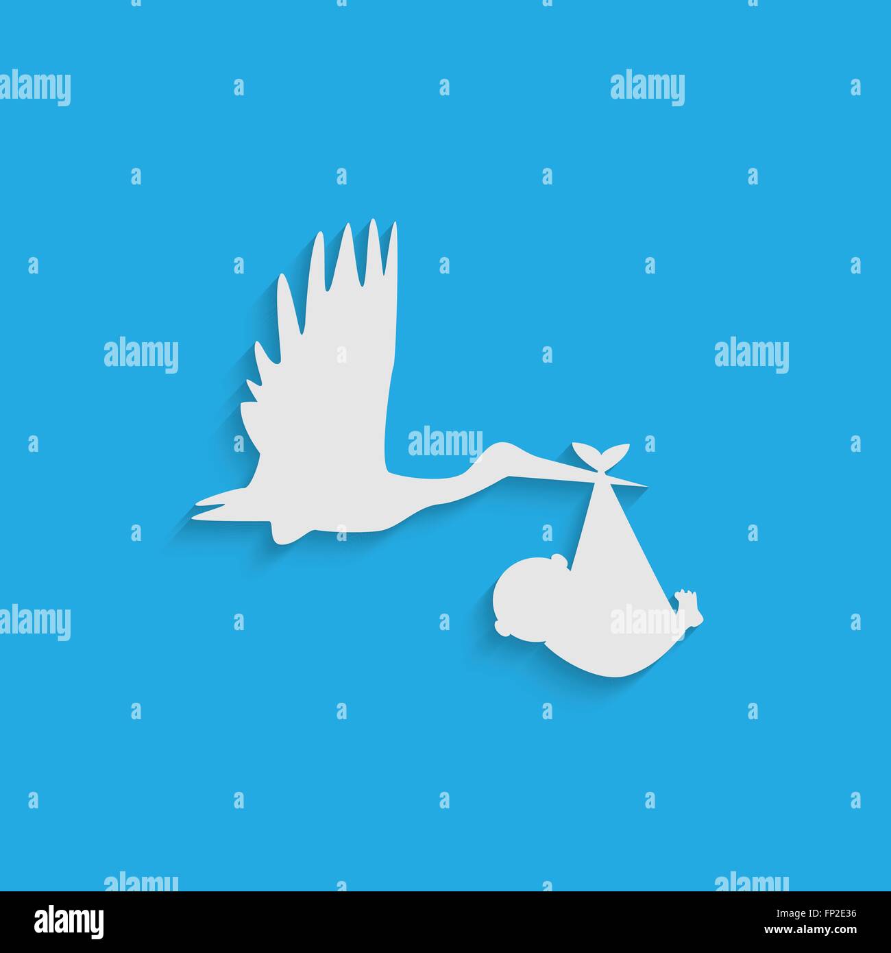 Illustration of a stork carrying a baby isolated on a white background ...