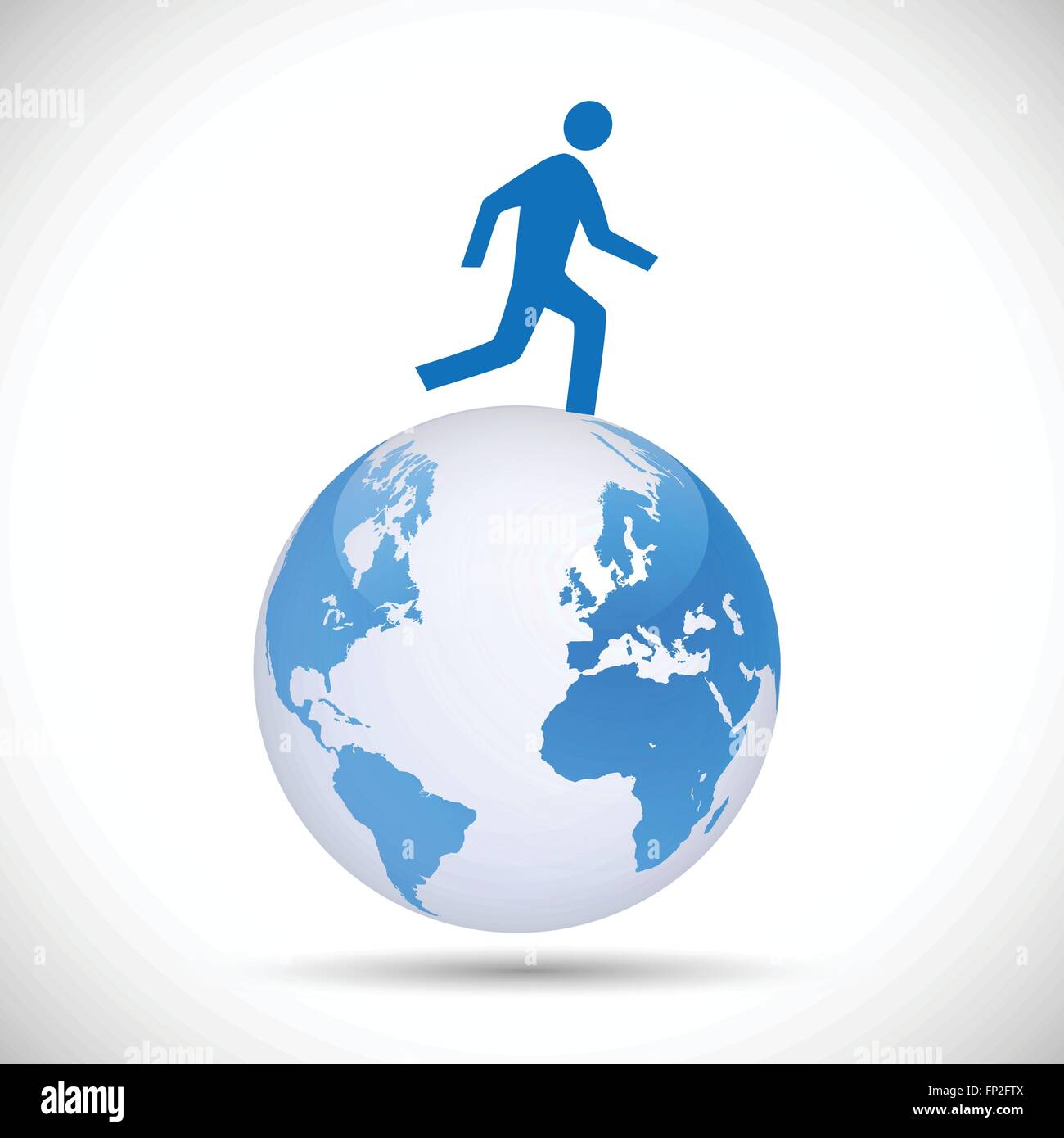 Illustration of a figure running on a world globe isolated on a white ...