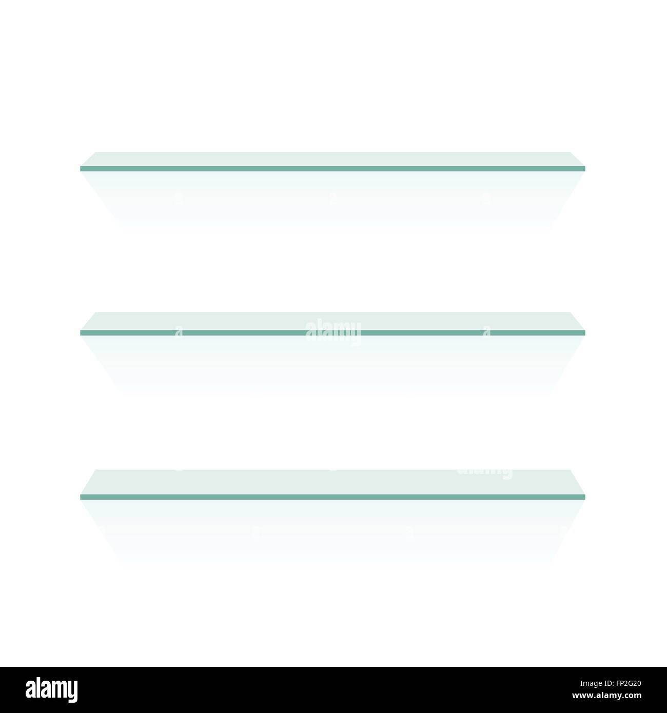 Illustration of glass shelves isolated against a white wall Stock ...