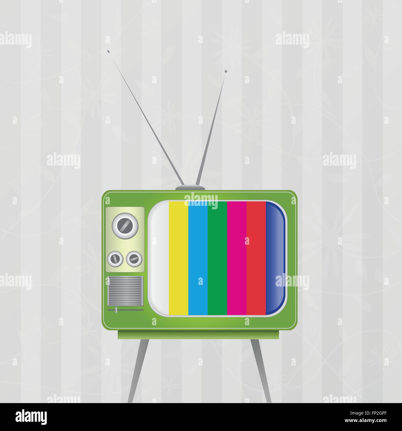 Illustration of a vintage tv isolated against a wallpaper background ...