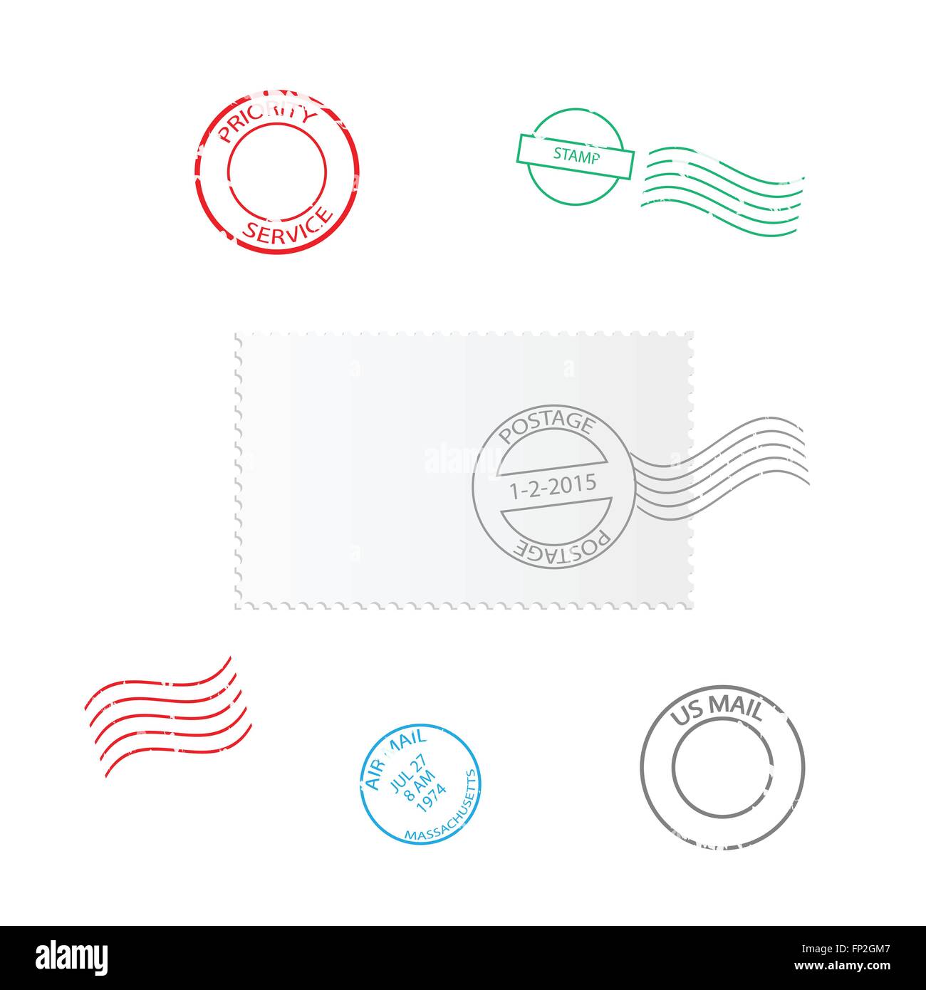 Illustration of various stamp designs isolated on a white background ...
