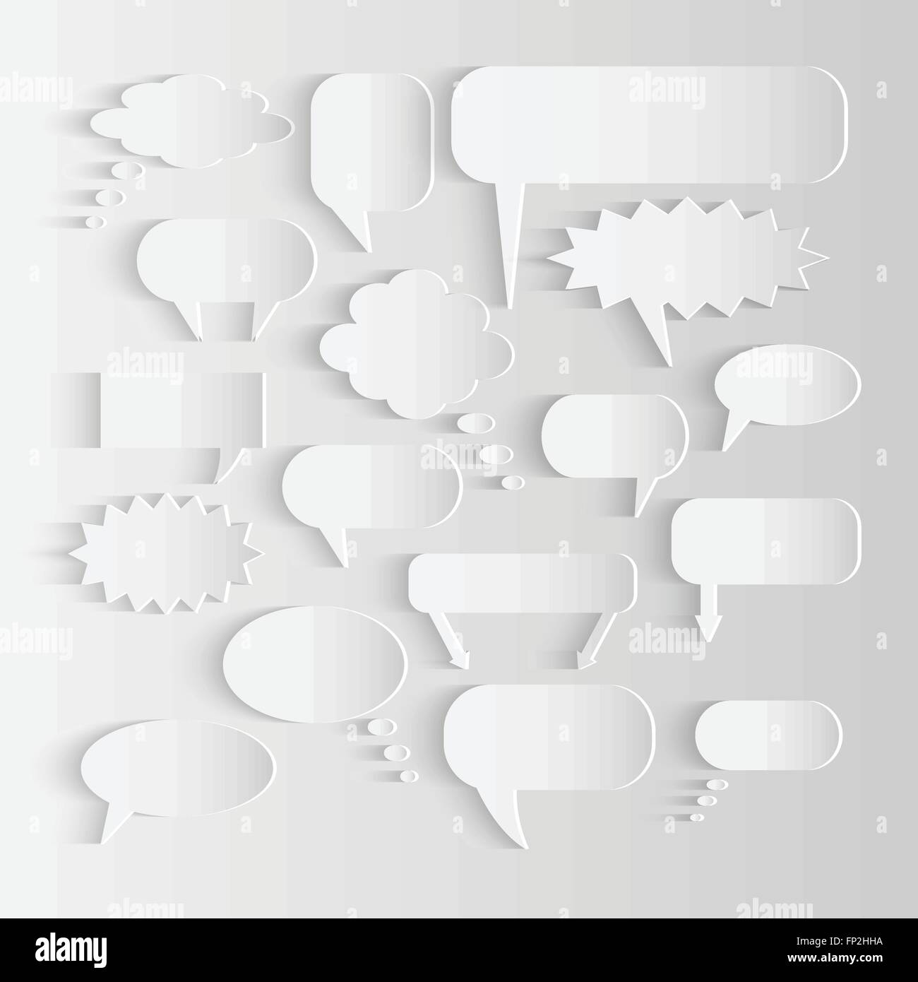 Illustration of various paper chat bubbles against a light background ...