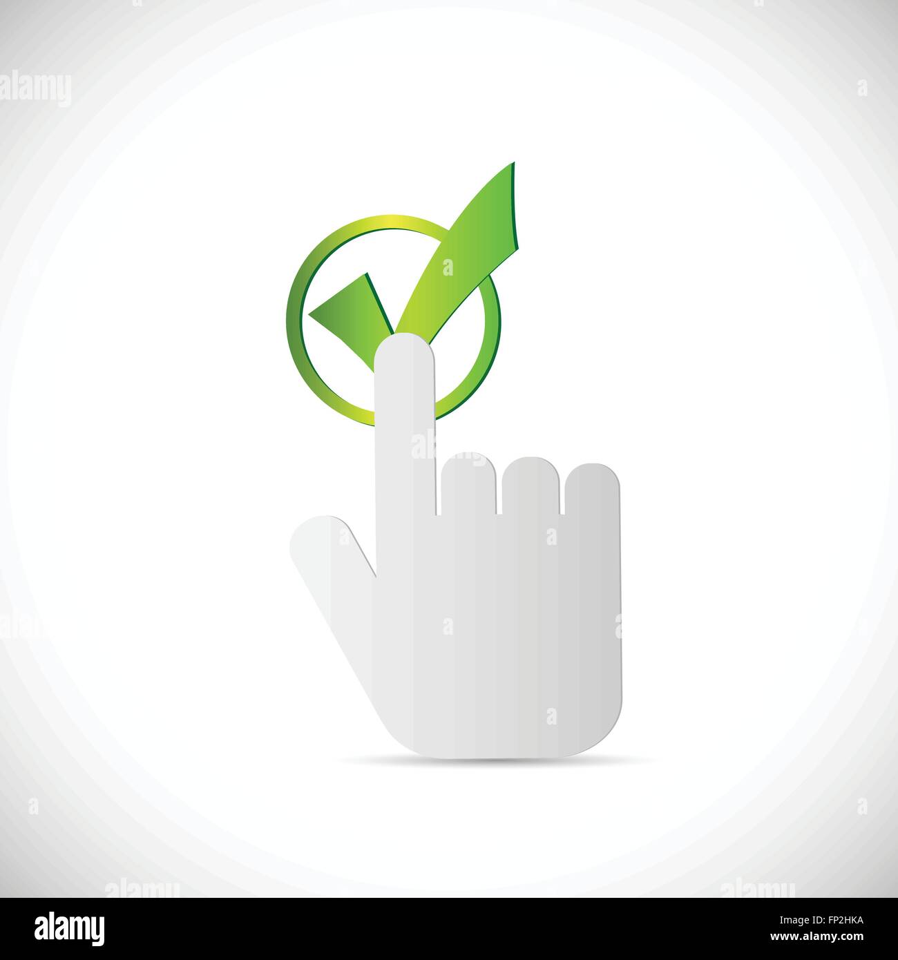 Abstract illustration of a finger pointing to a green checkmark ...
