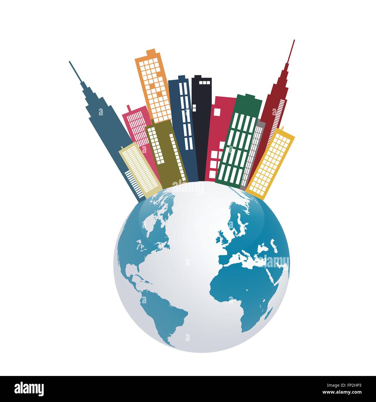 Illustration of a city and earth isolated on a white background Stock ...