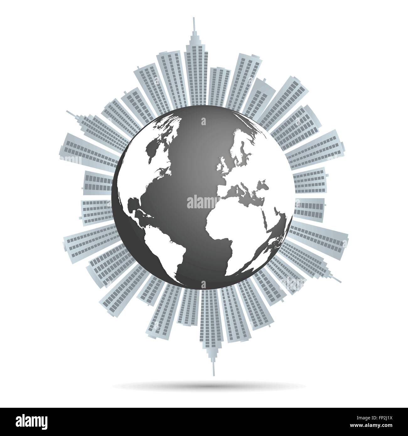 Illustration of a city around the earth isolated on a white background ...